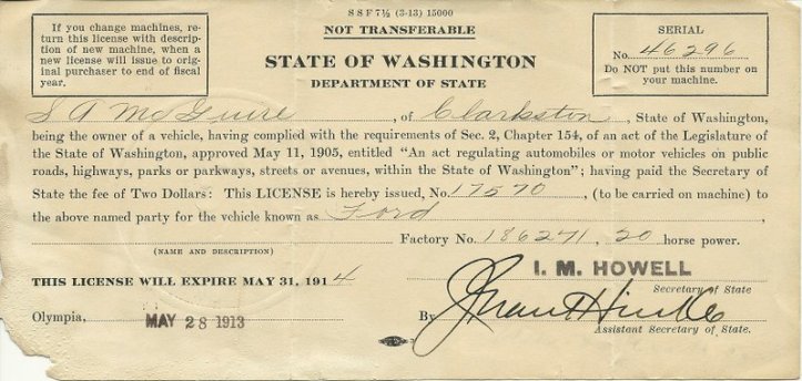 Vintage Washington State vehicle registration cards – Danny's License ...