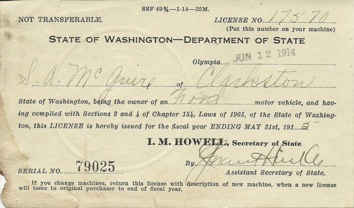 Vintage Washington State vehicle registration cards – Danny's License ...