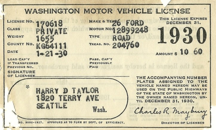 Vintage Washington State vehicle registration cards – Danny's License ...