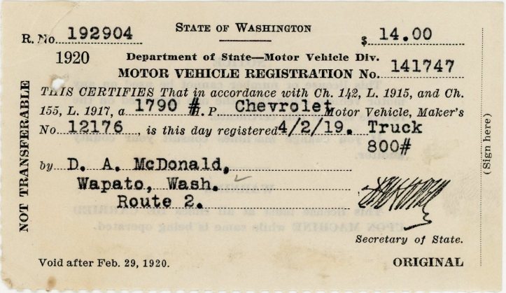 Vintage Washington State vehicle registration cards – Danny's License ...