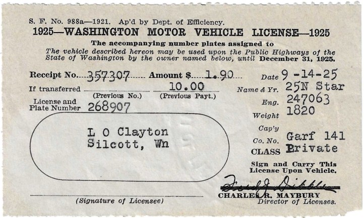 Vintage Washington State vehicle registration cards – Danny's License ...