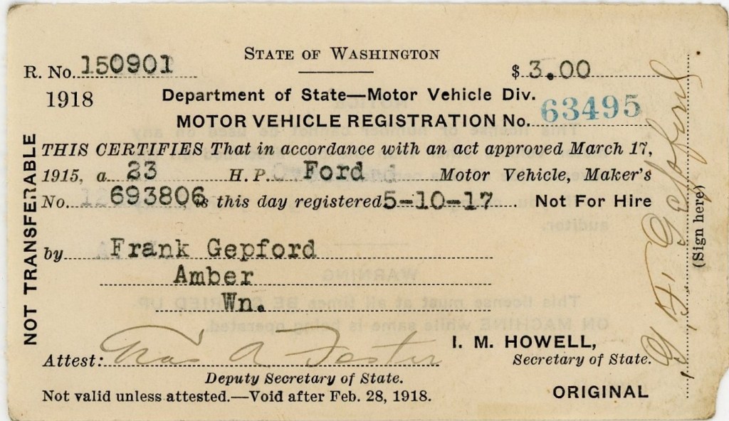 Vintage Washington State vehicle registration cards – Danny's License ...